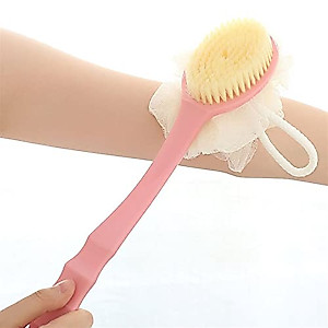 INGVY Dry Brushing Body Brush 3 Colors Double-Sided Bath Brush Bath Ball with Long-Handled Multifunctional Shower Brush Back Body Rubbing Exfoliating Brush (Size : Pink)