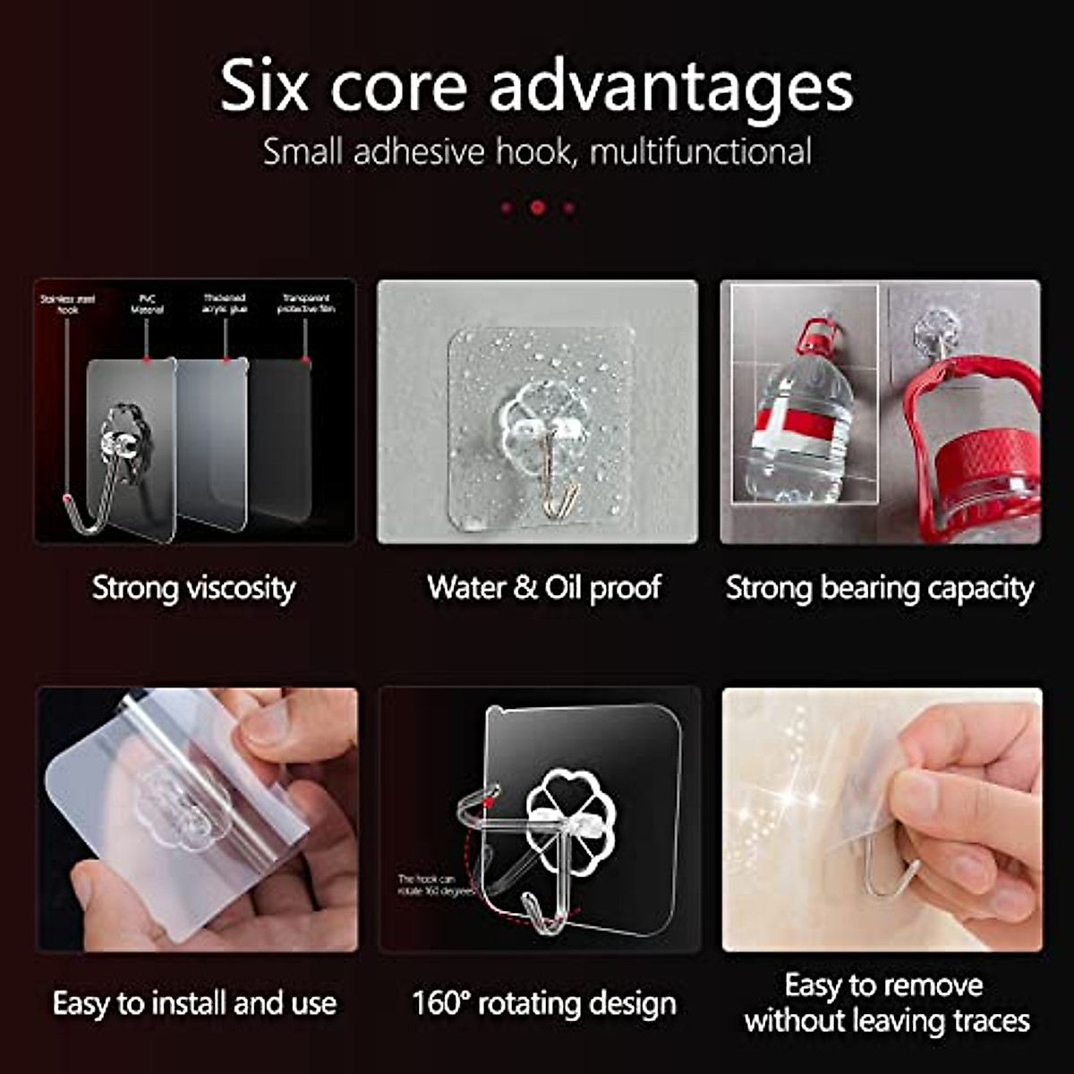 GEAYAZE Adhesive Hooks, 12 Pcs Transparent Removable Small Sticky Hooks, Heavy Duty Adhesive Wall Hooks 10 lbs