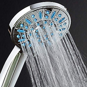 Anti-Clog High-Pressure 6-setting Hand Shower by AquaDance with Nozzle Protection from Growth of Grime for Stronger Shower! Aqua Blue