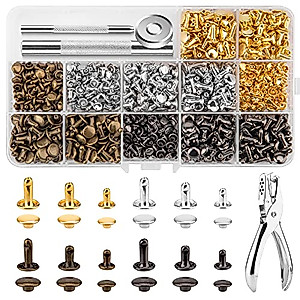 480 Sets Rivets for Leather, Leather Rivet Kit, 4 Colors 3 Sizes Leather Rivets and Snaps for Leather Crafts, Clothes, Shoes, Leather Boots, Bags, Decoration (Gold, Silver, Bronze and Gunmetal)