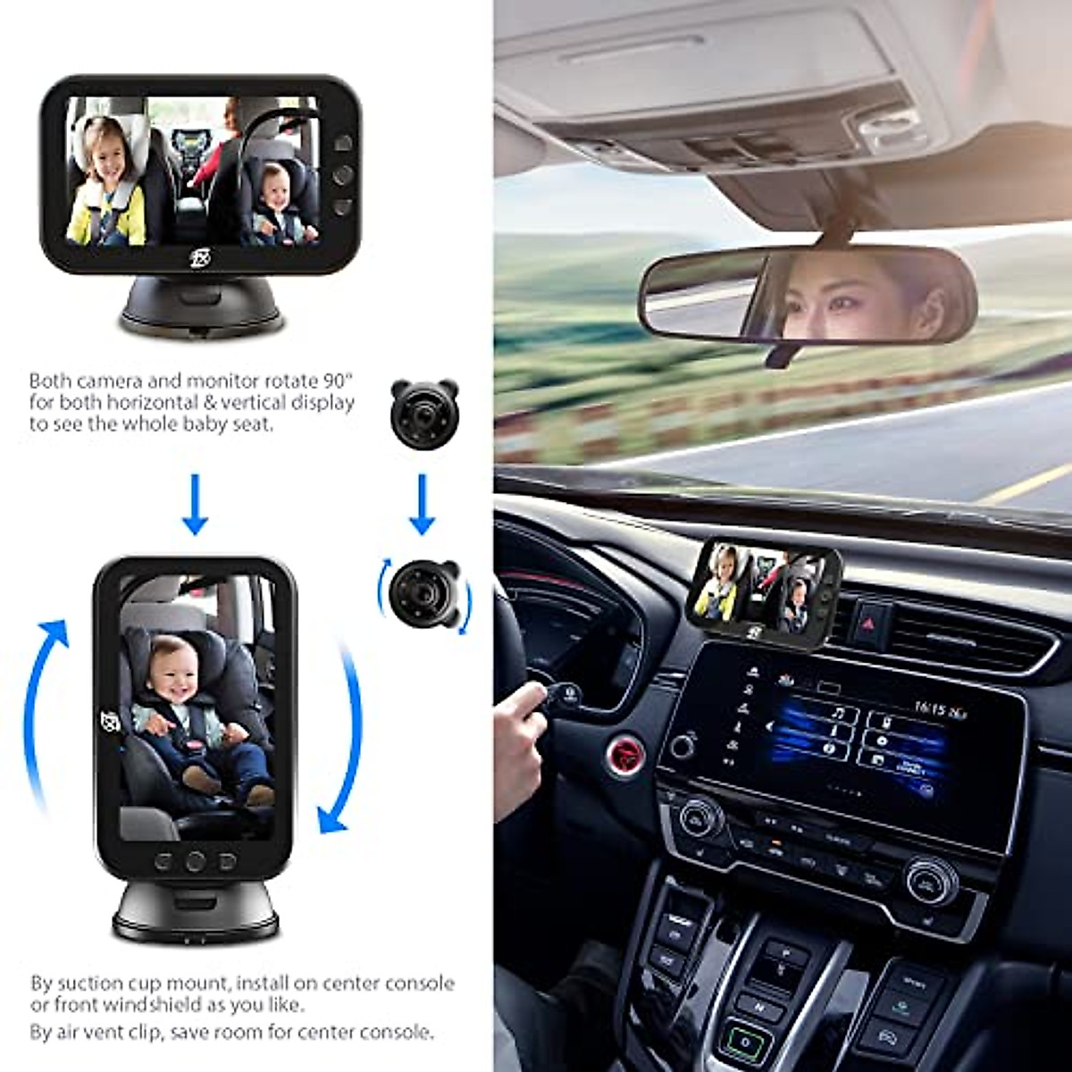 TX Baby Car Camera Monitor, Baby Car Mirror Baby Rear Facing Seat, HD 1080P Night-Vision Baby Camera for Car for Infant Toddler Car Seats