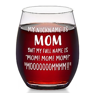 Modwnfy Funny Gift for Mom, Mother's Day Wine Glass, Best Mommy Stemless Wine Glass, Mothers Day Gifts for Mom New Mom Mother Mama Women Wife, Daughter Gifts from Mom On Baby Shower, 15 Oz