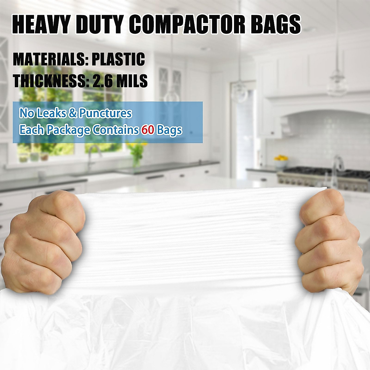 Miumoon 60-pack W10165294RB Trash Compactor Bags, 15-Inches, 2.6 mils Thickness, Fits 15-inch Rectangular Drawer Compactors, Compatible with whirlpool, kenmore, kitchenaid, Eco-Friendly - White
