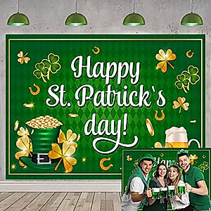 Happy St. Patrick's Day Backdrop Irish Luck Day Green Shamrock Photograpgy Backdrop Gold Coins Pot Photography Background for Children Adults Birthday Party Decor Backdrop (7x5FT: 84x60 inch)