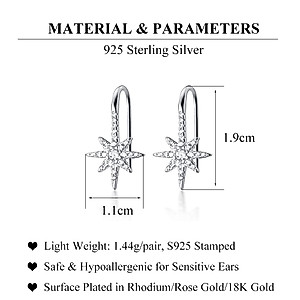 SLUYNZ Sparkling Star Drop Earrings for Women 925 Sterling Silver CZ Star Hook Earrings (A-Silver)
