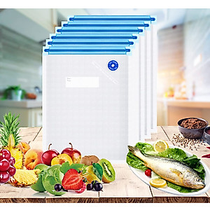 Sous Vide Bags Reusable 27Pcs, BPA Free Vacuum Sealer Bags, Vacuum Food Storage Bags for Sous Vide Cooking/Microwave Heating - 20Pcs Vacuum Zipper Bags & 2 Seal Clips & 5 Air Valves (11 * 10in) 2.9L