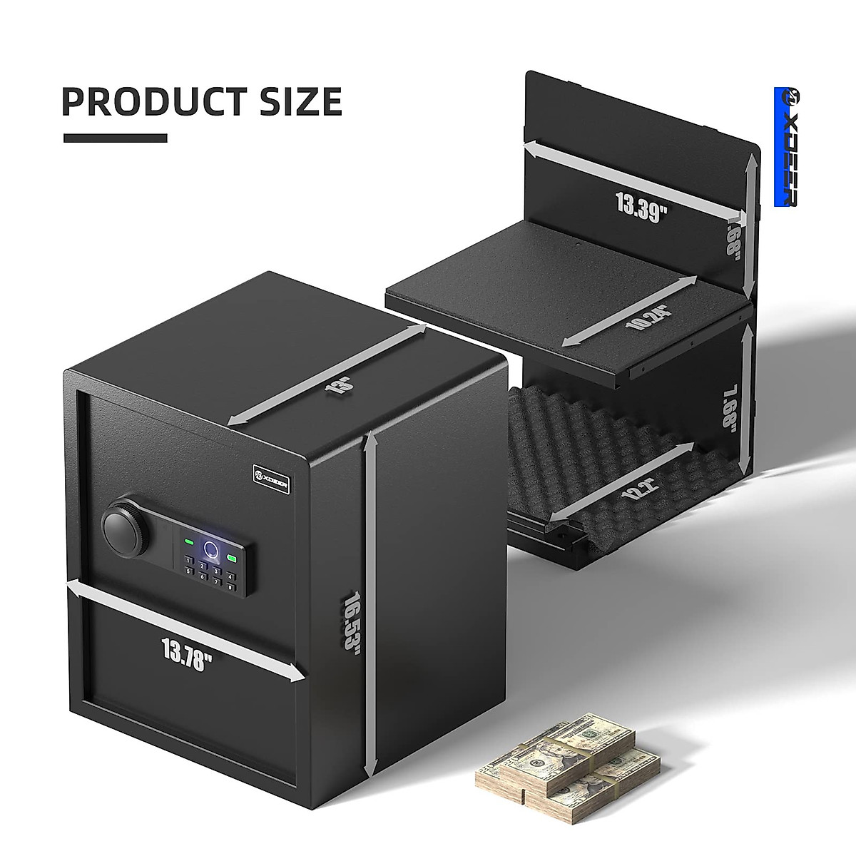 XDeer CS42 Biometric Gun Safe Lock Box - (1.69 Cubic Feet) Quick-Access Security Safe with Fingerprint Scanner, Gun Rack, and Steel Construction for Home, Office