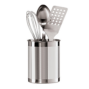 Oggi Stainless Steel Utensil Holder - 5" Diameter, Utensil Caddy, Weighted Base for Stability - Larger-Sized Utensil Crock and Countertop Utensil Organizer, Stainless Steel