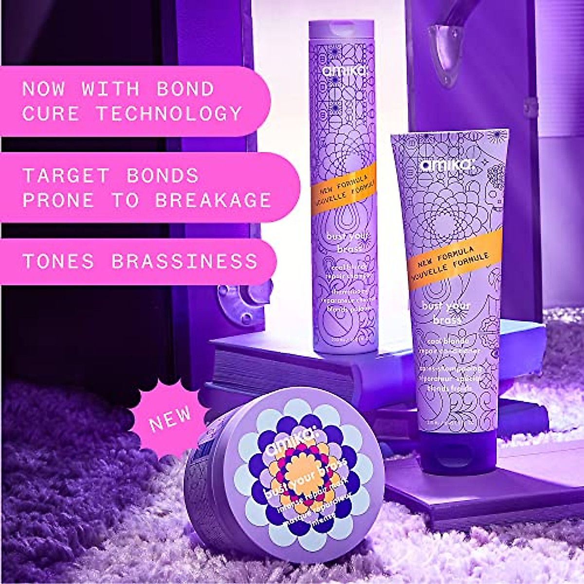 amika bust your brass cool blonde repair conditioner, 1000ml