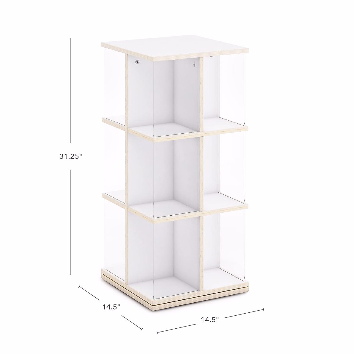 Guidecraft EdQ Rotating Book Display - White: Spinning Plywood Storage Bookshelf with Acrylic Windows for Kids Classroom, Playroom, or Bedroom