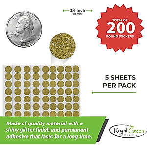 Royal Green Glitter Gold Circle Stickers 3/4 Diameter - Envelope Seals - 0.75 inch 19mm Rounds - 200 Pack