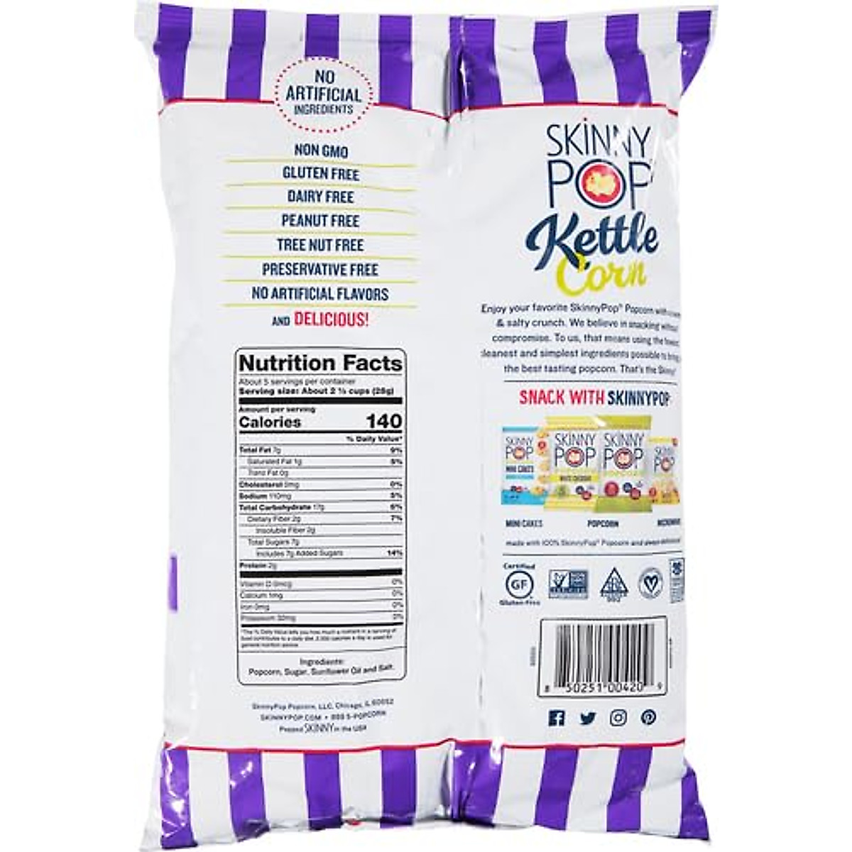 SkinnyPop Sweet & Salty Kettle Popcorn, Gluten Free, Non-GMO, Healthy Popcorn Snacks, Skinny Pop, 5.3 Oz Grocery Size Bags (Pack of 12)