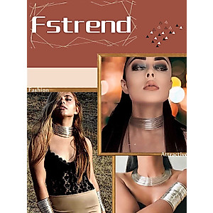 Fstrend Statement Choker Bracelet Earrings Set Gold Plated African Bib Chunky Necklace Costume Party Jewelry Accessories for Women (Silver)