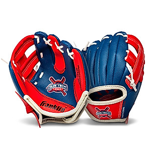 Franklin Sports Kids Baseball Glove - Air Tech Youth Tball Glove - Toddler + Youth Teeball, Baseball + Softball Mitt - Right Hand Throw - Navy/Red - 8.5"