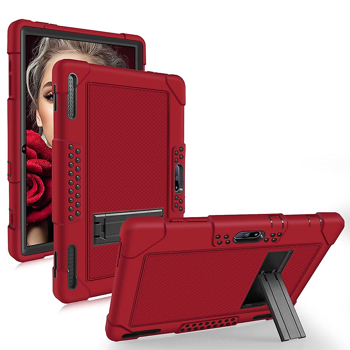 FIEWESEY for Pritom M10 Inch Case, Heavy-Duty Drop-Proof Shock-Resistant Kids Friendly Protective case for QuntiCO Y10/Voger priorpad X100/Digiland Tablet DL1036/Gateway 10.1 HD Tablet(Red/Black)