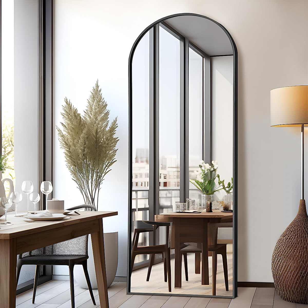 PexFix Arched Full Length Mirror, 64"x21" Floor Mirror Full Length, Full Body Mirror for Bedroom, Arched Full Length Wall Mirror with Aliuminum Alloy Frame, Black