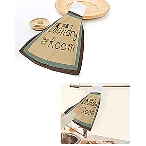 PIEPLE 1 PCS Kitchen Hand Towels, Laundry Room Dry Cloths Soft Plush Hanging Tie Towels with Loop for Kitchen Bathroom Dish Cloth Tea Bar Towel Laundry Retro Beige Blue Coffee