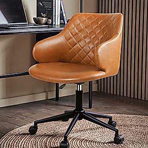 Leather Office Chair Brown Leather Desk Chair with Arms, Brown Office Chair Mid Century Chair with Wheels, by Artswish