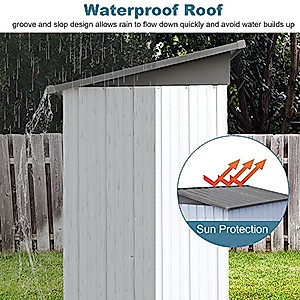 UBGO Outdoor Storage Shed, Galvanized Metal Garden Shed with Lockable Doors, Tool Storage Shed for Patio Lawn Backyard Trash Cans(5 x 3 FT)