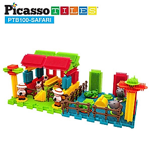 Picasso Toys PTB100 100pcs Hedgehog Block 3D Building Blocks Tiles Safari Theme Set Learning Playset STEM Toy Set Educational Kit Child Brain Development Preschool Kindergarten Toy for Age 3 & Up