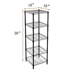 HollyHOME 5 Shelves Adjustable Steel Wire Shelving Rack in Small Space or Room Corner, Metal Heavy Duty Storage Shelf, Utility Rack, Bathroom Storage Tower Kitchen Shelving, Thicken Tube, Black