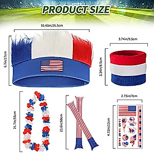 MOVINPE American Patriotic Accessories, USA Flag Wig, Red White and Blue Flower Leis Thunder Sticks Wristband Tattoos, Decoration for World Cup Soccer Supporters, Independence Celebration 4th of July