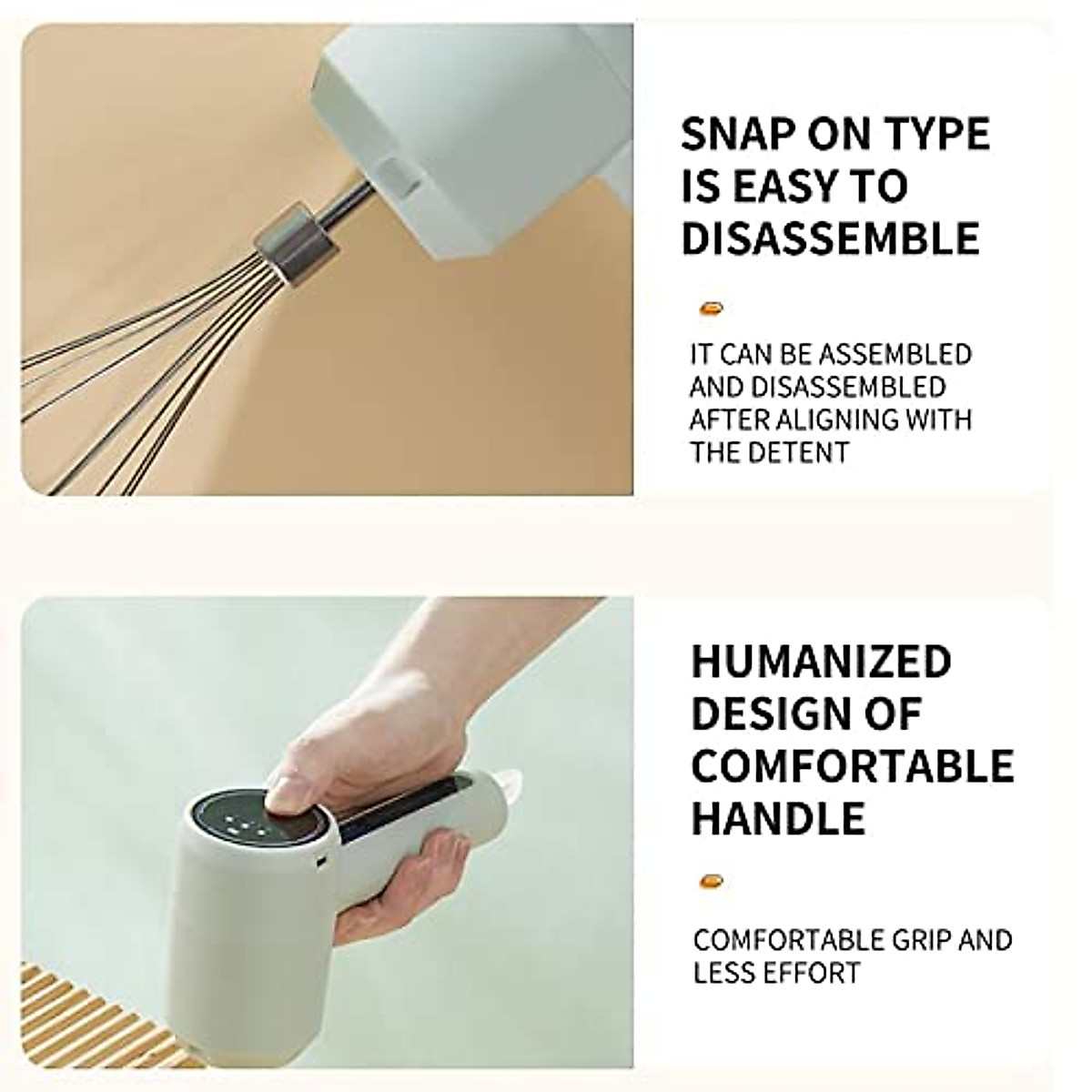 QIUSGE Hand Mixer Electric Eggs Beater Garlic Chopper, Household Small Semi-Automatic Cordless Electric Blender for Kitchen Cooking Baking Cake Egg Cream Yeast Dough (Mint Green)