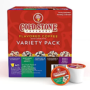 Cold Stone Beverages Creamery Ice Cream Flavored Coffee Pods, Assorted Variety Pack, Compatible with Keurig K Cup Brewers, 40 Count