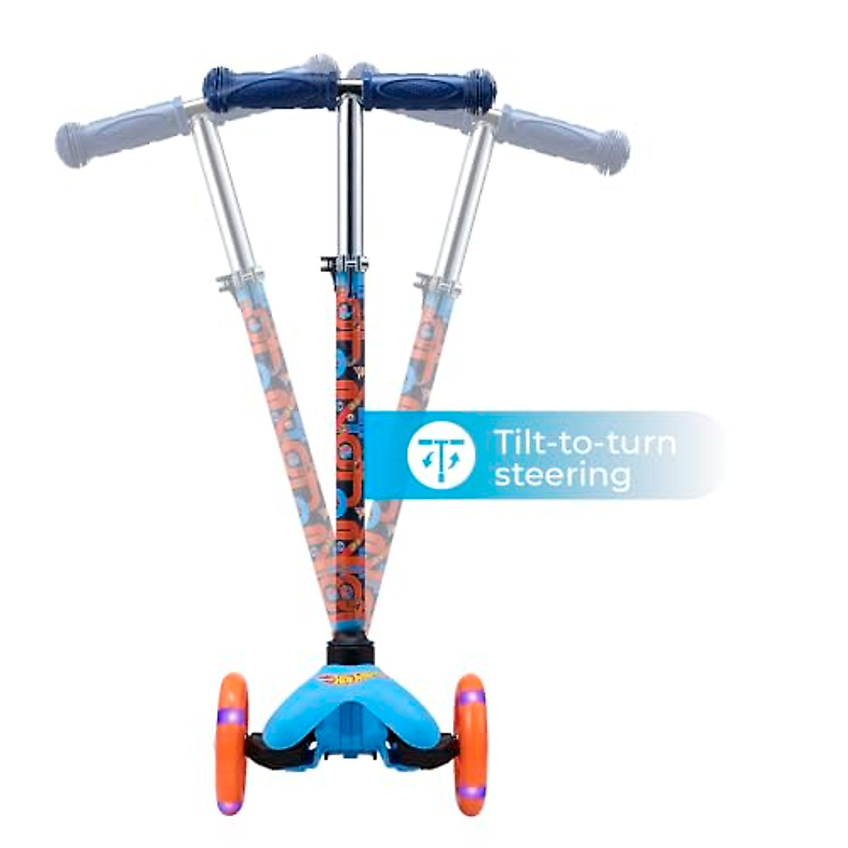 Hot Wheels Self Balancing Kick Scooter with Light Up Wheels, Extra Wide Deck, 3 Wheel Platform, Foot Activated Brake, 75 lbs Limit, Kids & Toddlers Girls or Boys, for Ages 3 and Up