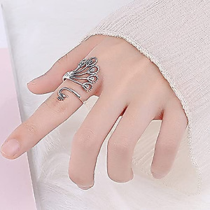 NewZenro Peacock Statement Wrap Open Rings for Women Dainty 925 Sterling Silver Adjustable Delicate Flower Animal Vintage Ring Jewelry Gifts Bff Birthday