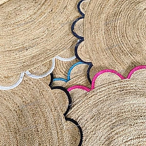 Generic 4X4, 5X5, 6X6,Feet Natural Jute Scallop Round Rug, Floor Scalloped Edge Rug Braided Boho Eco Large Circular Handmade Area Rugs (Natural, 6X6 Ft Round Rug)