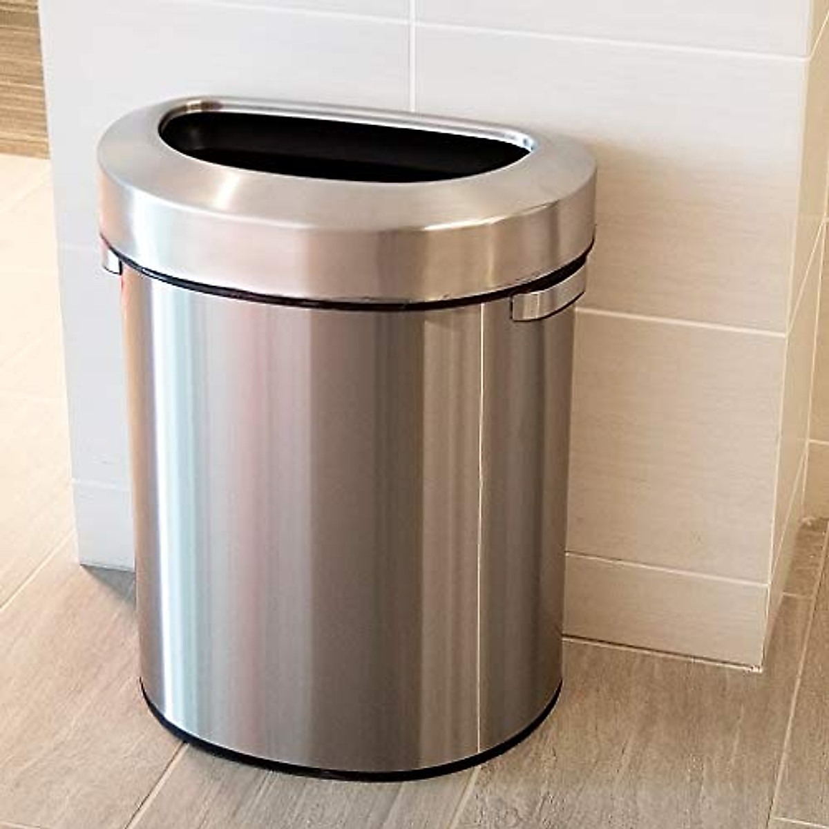 iTouchless 18 Gallon Semi-Round Stainless Steel Open Top Trash Can and Recycle Bin, 68 Liter, Slim and Space-Saving Design for Home, Office, Kitchen, Restaurant, Restroom, Large Capacity