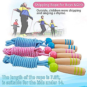 Jump Rope Kids, 7ft Adjustable Cotton Skipping Rope with Wooden Handle for Boys and Girls Fitness Outdoor Exercise (Pink)