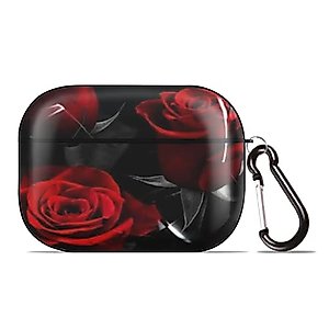 Case Cover for AirPods Pro Red Rose and Black Leaf Flowers Full Body Protection Case Earphone Earset Case Hard PC Cover