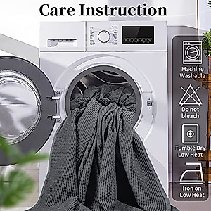 HOMBYS Cotton Waffle Blanket Oversized King 120x128 in, Huge Breathable Waffle Weave Family Blanket for All Season, Large Grey 10x10 Lightweight Throw Blankets for Couch, Bed, Sofa