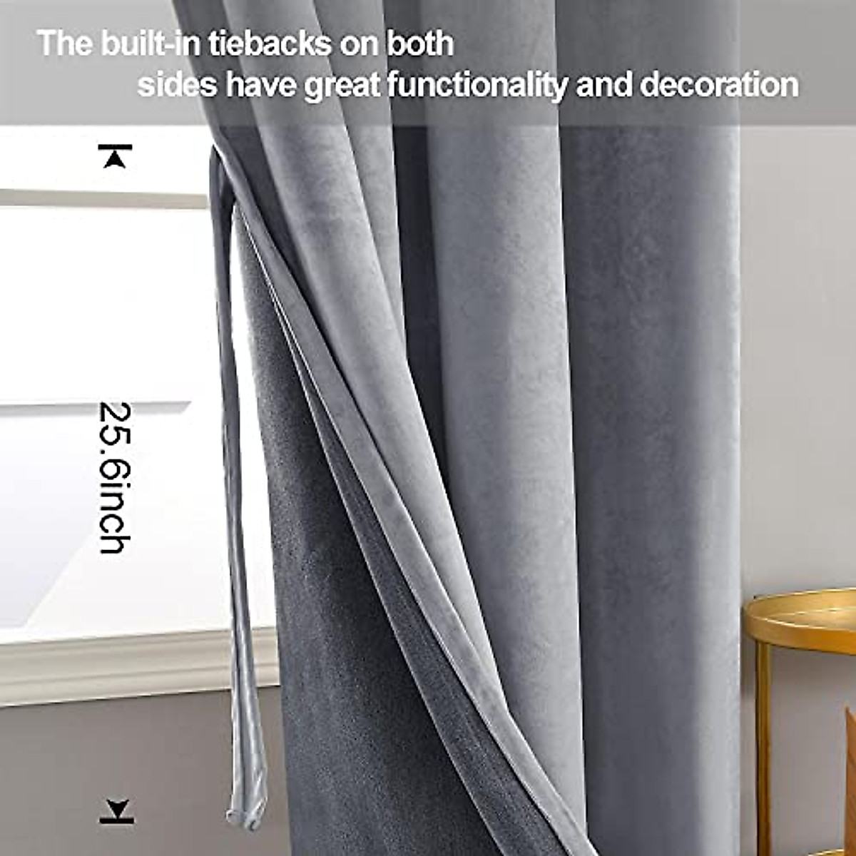 JIUZHEN Grey Velvet Curtains 96 inches for Living Room - Thermal Insualted Room Darkening Grommet Thick Velvet Window Drapes for Bedroom/Dining, Set of 2 with Tiebacks, W52 x L96
