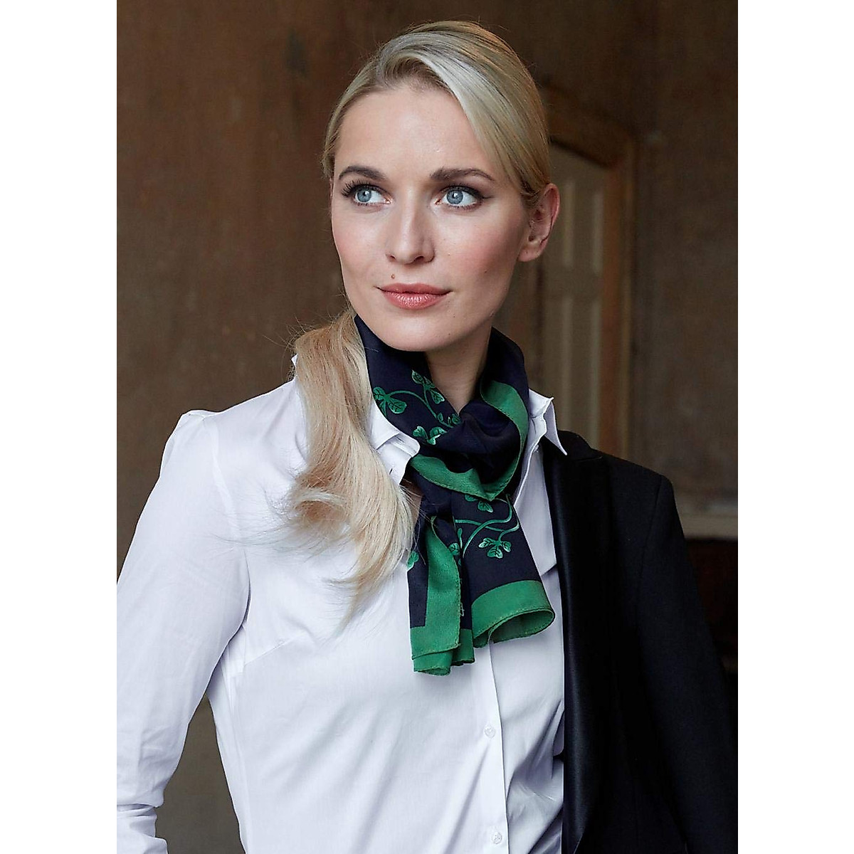 Patrick Francis Navy & Green Shamrock Sprig Silk Scarf