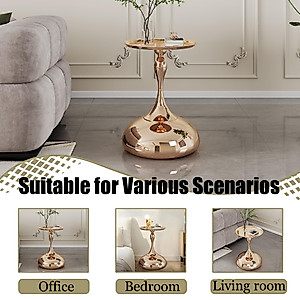 Round Small Metal Side Table, Mid Century End Table, Vintage Pedestal Accent Coffee Table for Small Spaces, Living Room, Bedroom Balcony and Office, Gold