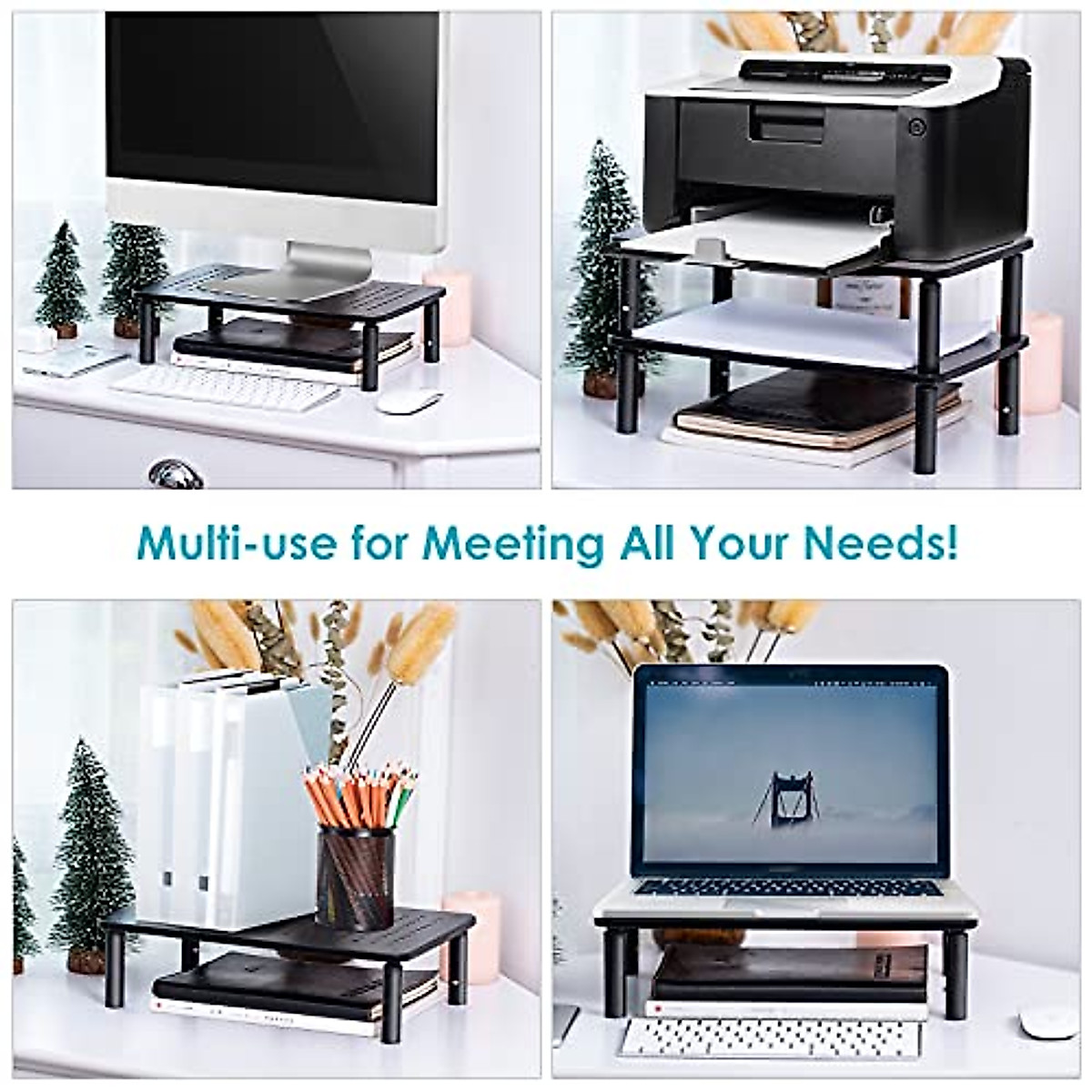 LOTEYIKE 2 Pack Monitor Riser Stand - 3 Height Adjustable