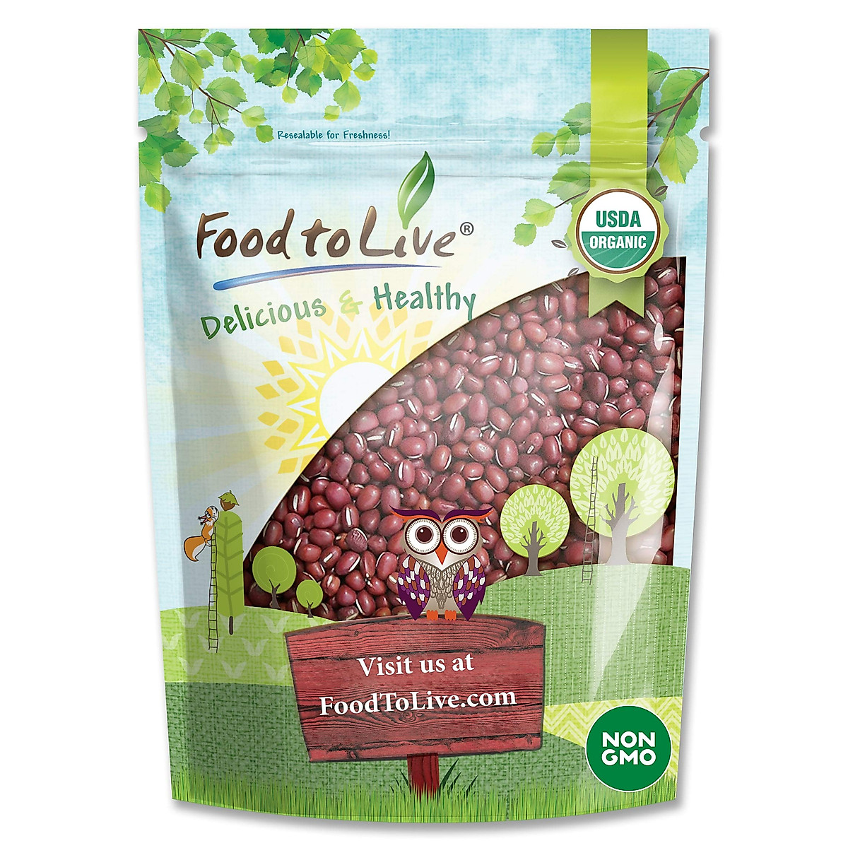 Food to Live Organic Adzuki Sprouting Beans, 5 Pounds – Whole Raw Dried Azuki Beans (Red Mung Beans), Non-GMO, Kosher, and Vegan, Bulk Organic Beans