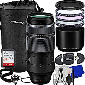 Ultimaxx Deluxe Bundle + Olympus M.Zuiko Digital ED 100-400mm f/5-6.3 is Lens + SanDisk 64GB Ultra SDXC, Variable Neutral Density Filter, 3PC UV Filter Kit, Lens Pouch & Much More (20pc Bundle)
