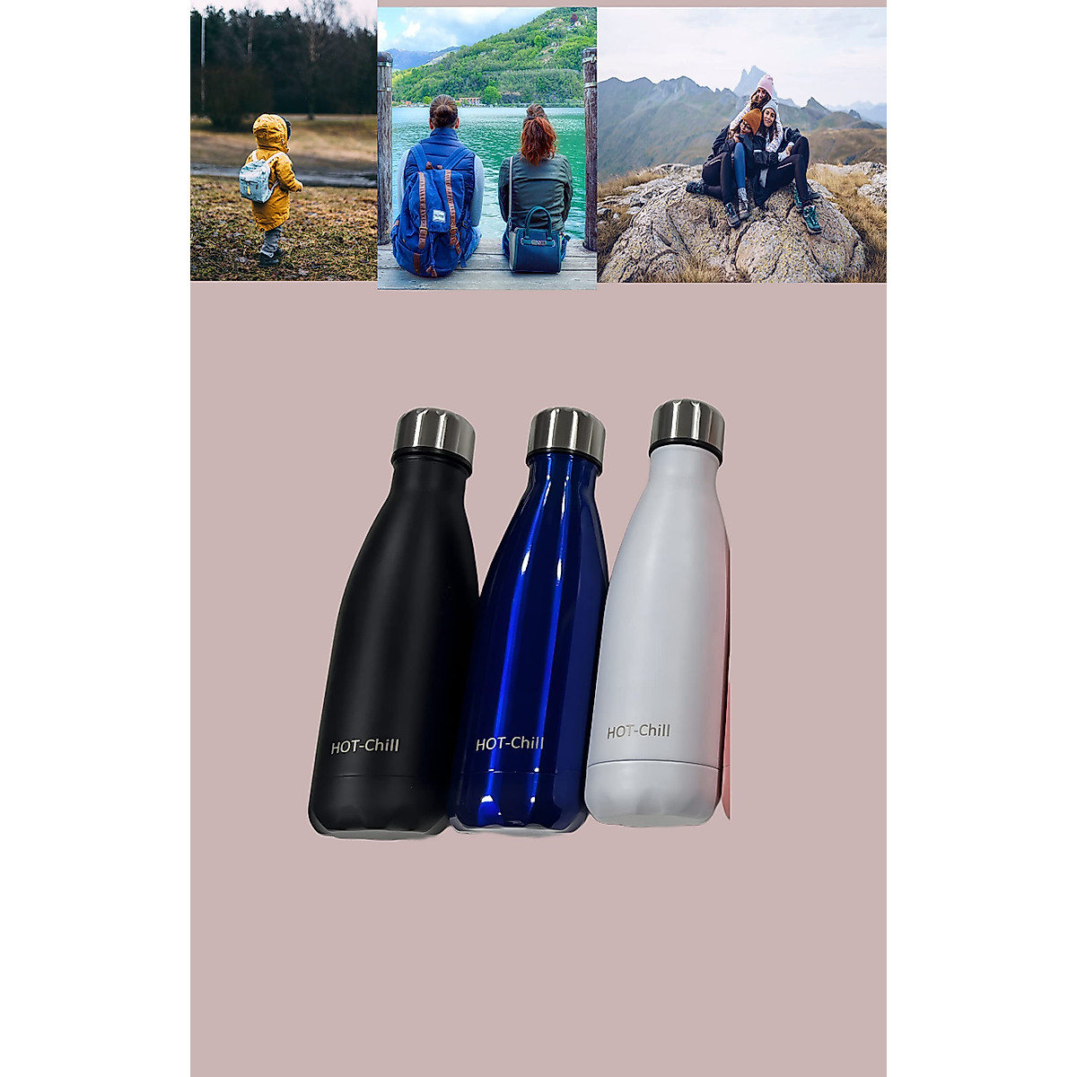 HOT-Chill Sports Water Bottle 12 oz Leak-Proof No Sweating BPA Free Reusable Vacuum Insulated Stainless Steel Water Bottles Double walled Coffee Thermos for women and Men Workout buddy. (Black)