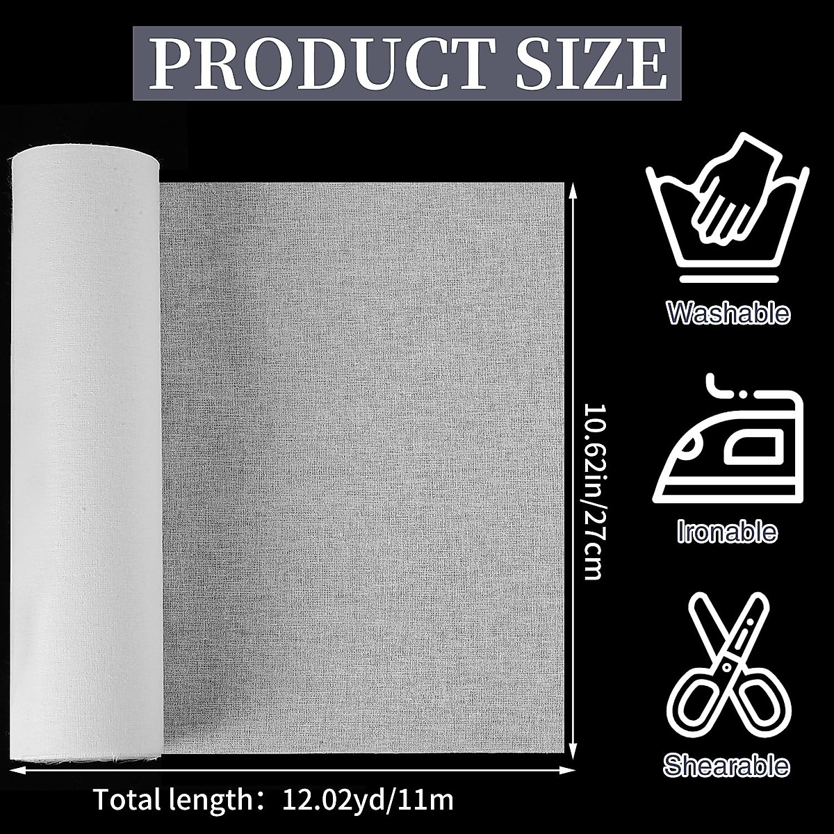 Woven Cotton Fusible Interfacing for Sewing 10.62in x 12yd Medium Weight Iron on Interfacing White Single-Sided Interfacing for t-Shirt Shirts Collars Quilts Sewing Crafting