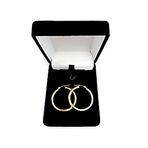 10k Yellow Gold 3mm Shiny Round Tube Hoop Earrings, Diameter 30mm