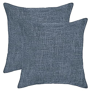 Yastouay 2 Pack Throw Pillow Covers 18 x 18, Farmhouse Decorative Throw Pillow Covers, Square Chenille Pillowcase Grey Blue Cushion Covers for Sofa Couch Bed Chair