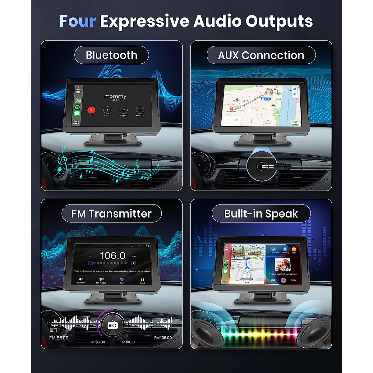 Podofo Portable Car Stereo Wireless Apple Carplay Android Auto,7 Inch Touch Screen Car Radio with Bluetooth Hands-Free/Mirror Link/Maps Navigation/Voice Control/TF Card/AUX,for Cars, Trucks, SUVs