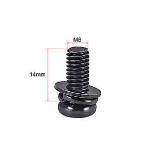 uxcell M6 x 14mm Carbon Steel Phillips Pan Head Machine Screws Bolts Combine with Spring Washer and Plain Washers 20pcs