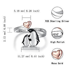 925 Sterling Silver Mama Penguin Ring I Love You Forever Jewelry for Mother Daughter Nana Women Adjustable Animal Rings Christams Mothers Day Gift