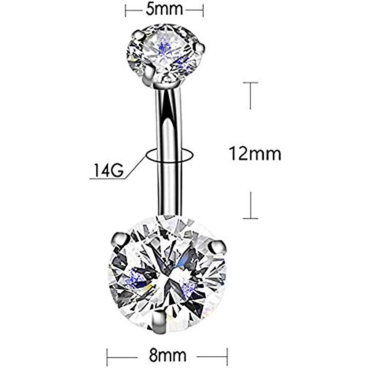 Yeelong 12mm Belly Button Rings Surgical Steel Belly Rings Diamond Belly Piercing Navel Rings for Women