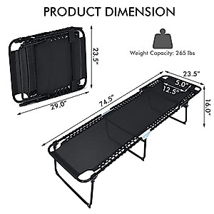 Tangkula Foldable Beach Lounge Chair for Outdoor, Reclining Chair with Removable Headrest, 4-Position Adjustable Backrest, Portable Chaise Lounger for Yard, Patio, Beach, Camping (1, Black)